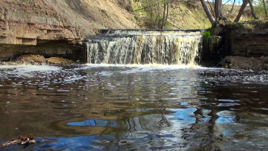Wide Shot Of Man Made Waterfall/Backyard Waterfall/A Small, Man Made ...