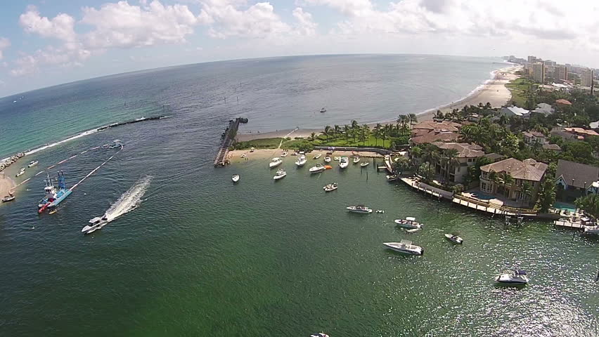 Boating Inlet On Florida Coast Aerial View Near Boca Raton Florida ...