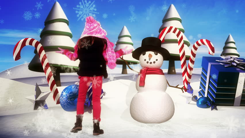 Digital Animation Of Winter Wonderland With Waving Snowman Stock ...