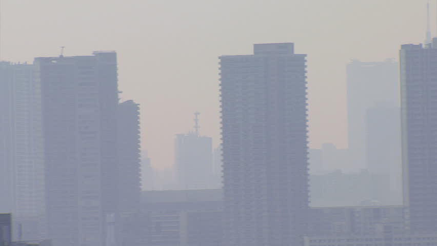 Aerial Environmental Visual City Air Pollution High Rise Buildings ...