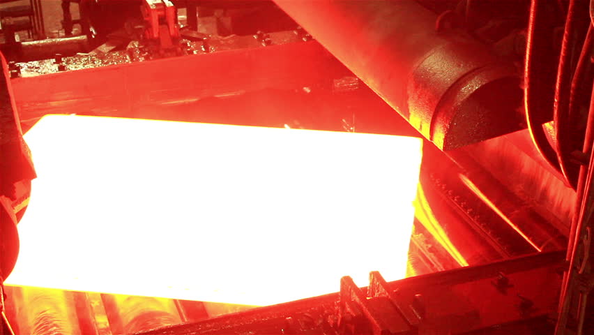 Hot Slab Are Moving In Mill, Production Of Steel Plants That Look Very ...