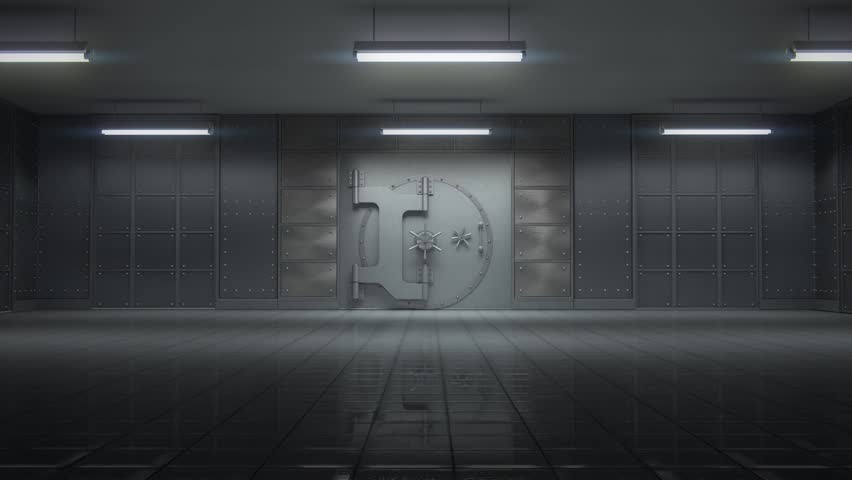 3d Animation Of Opening A Huge Empty Bank Vault With Camera Going ...