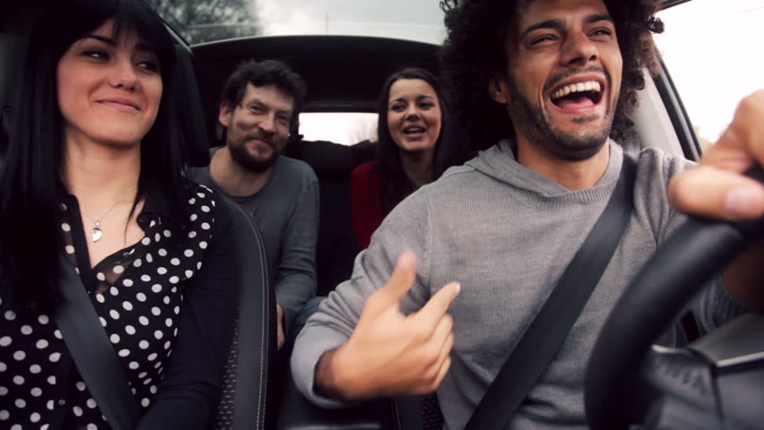 Friends In Car Singing And Dancing Like Crazy Stock Footage Video ...