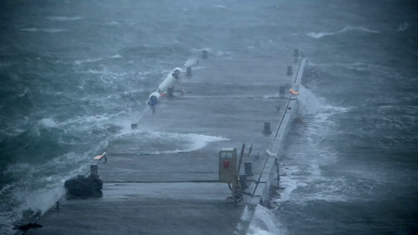Stock Video Clip of ship dock pier rocking violently in hurricane ...
