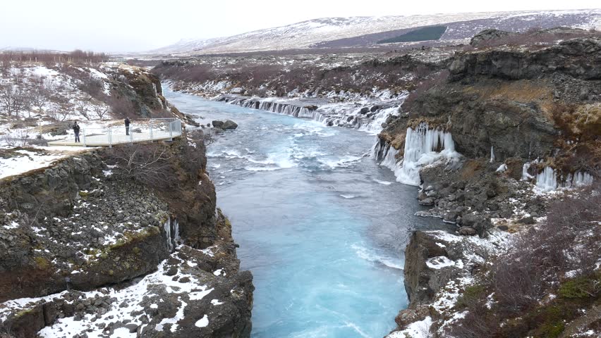 Barnafossar or Bjarnafoss Waterfall View Stock Footage Video (100% ...