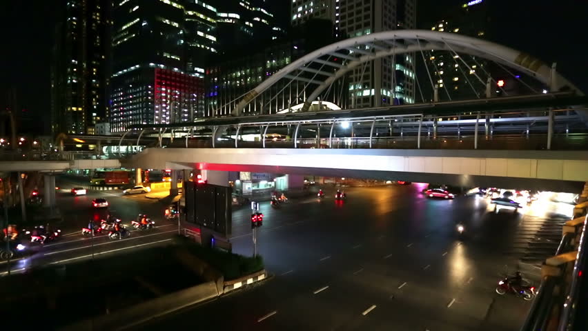 Wide Angle Night Traffic Junction Stock Footage Video (100% Royalty ...