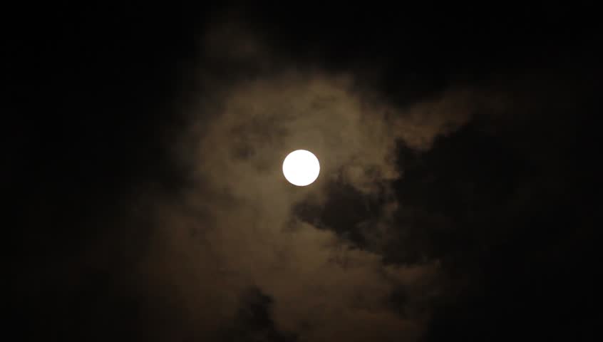 Windy Cloud Moving Through Full Moon At Night For Horror Scene, High ...
