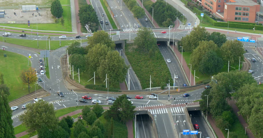 Stock video of aerial view of roundabout crossroads intersection ...