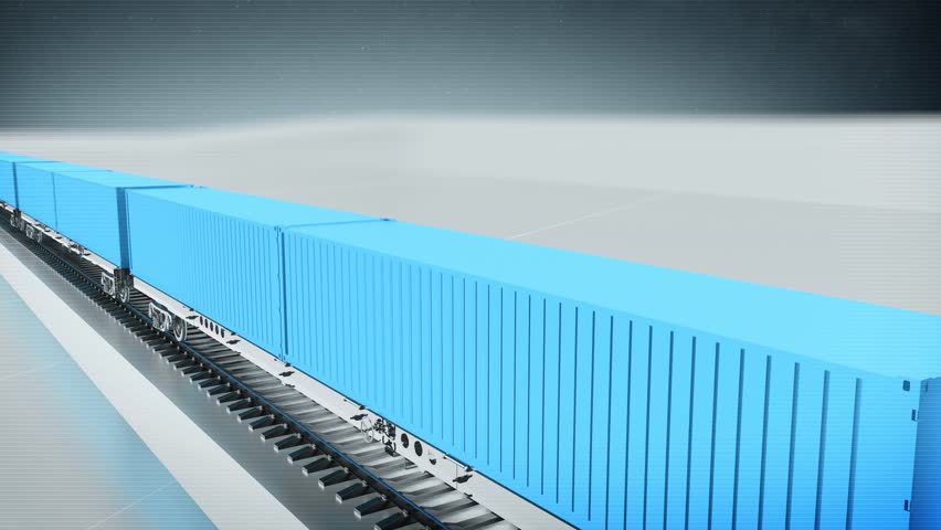Stock Video Clip of Blue freight train with containers. Back view ...